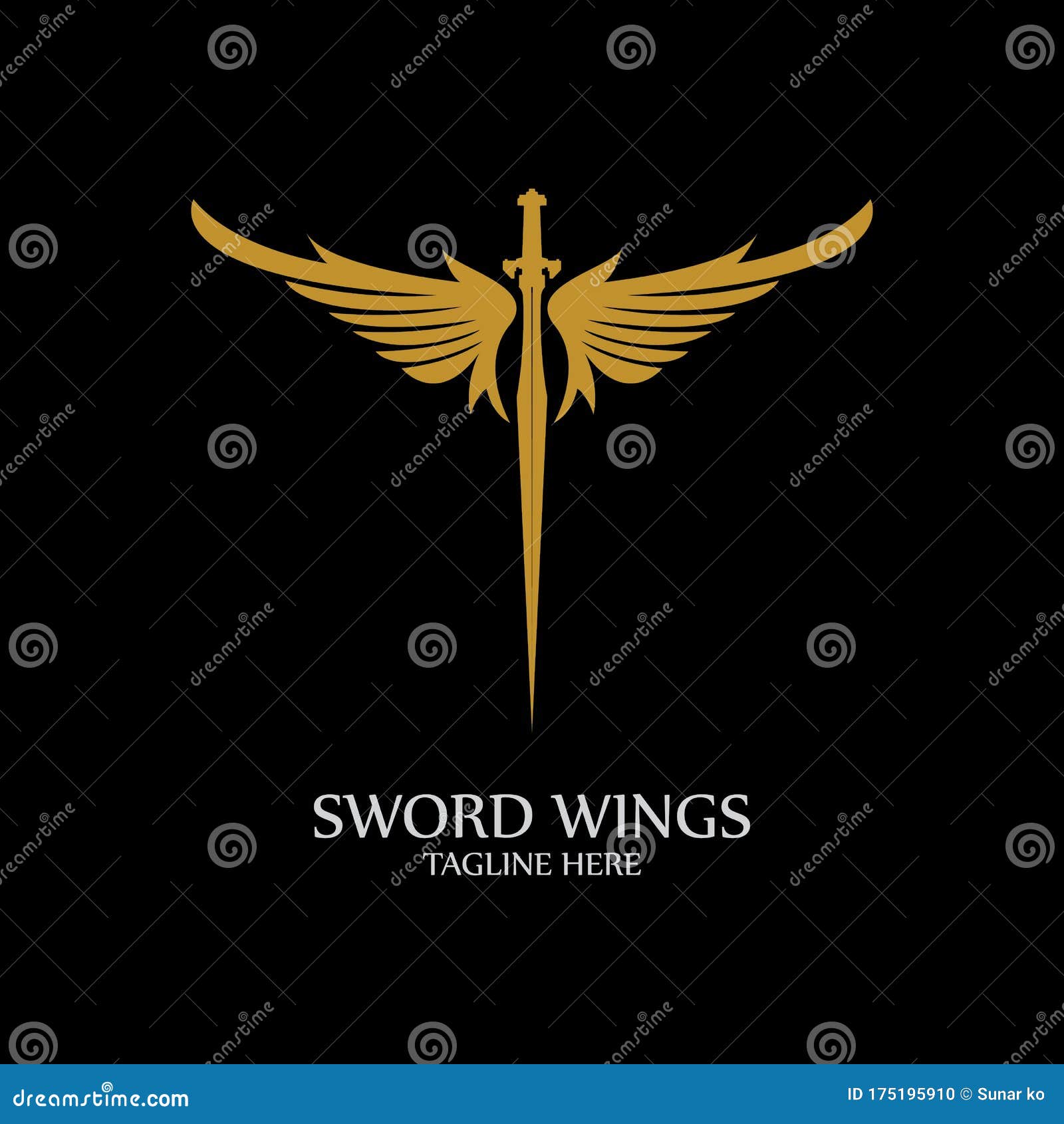 Sword with Wings. Golden Sword Symbol on Black Background Stock ...
