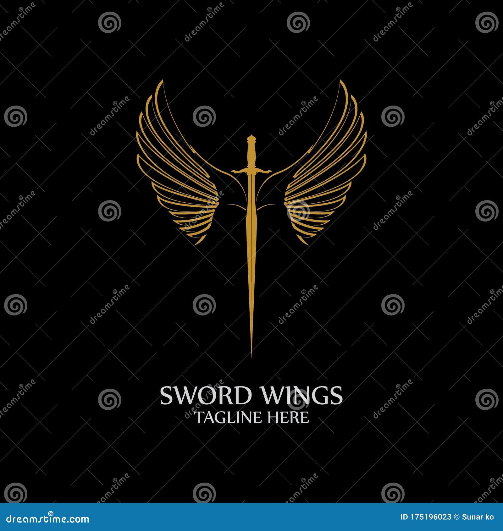 Sword with Wings. Golden Sword Symbol on Black Background Stock Vector ...