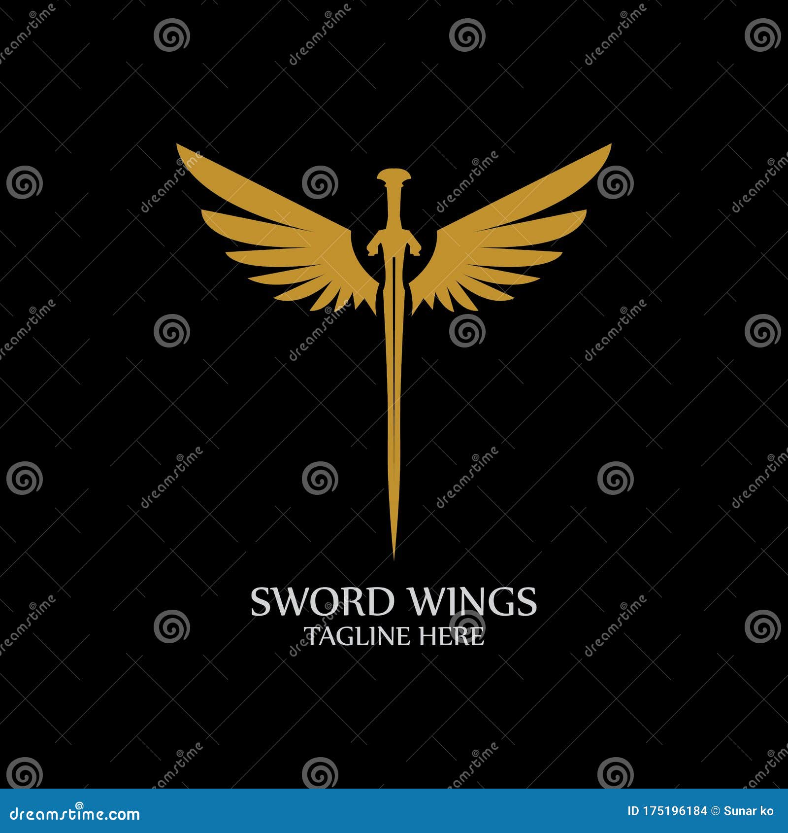 Sword with Wings. Golden Sword Symbol on Black Background Stock Vector ...