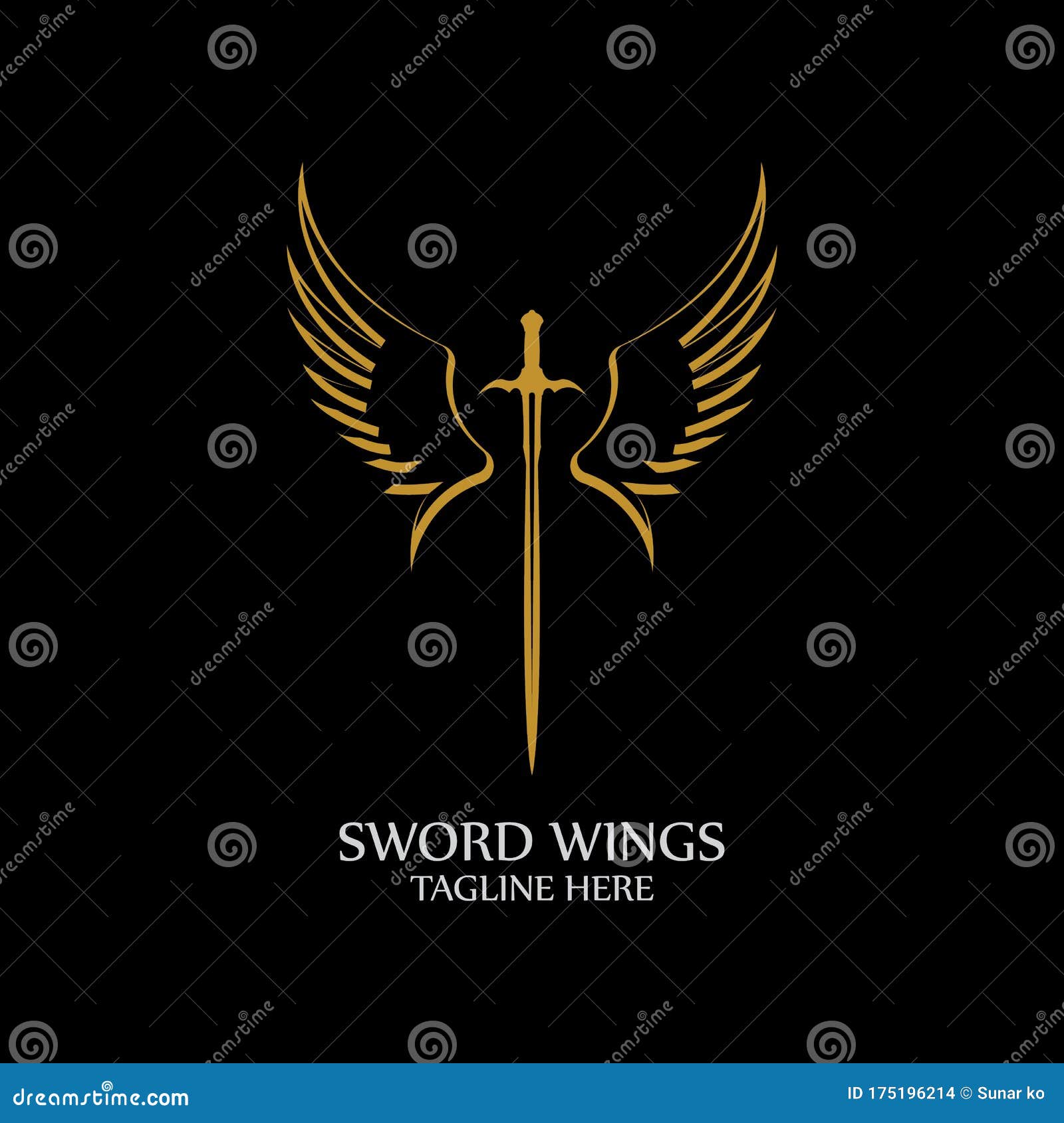 Sword with Wings. Golden Sword Symbol on Black Background Stock Vector ...