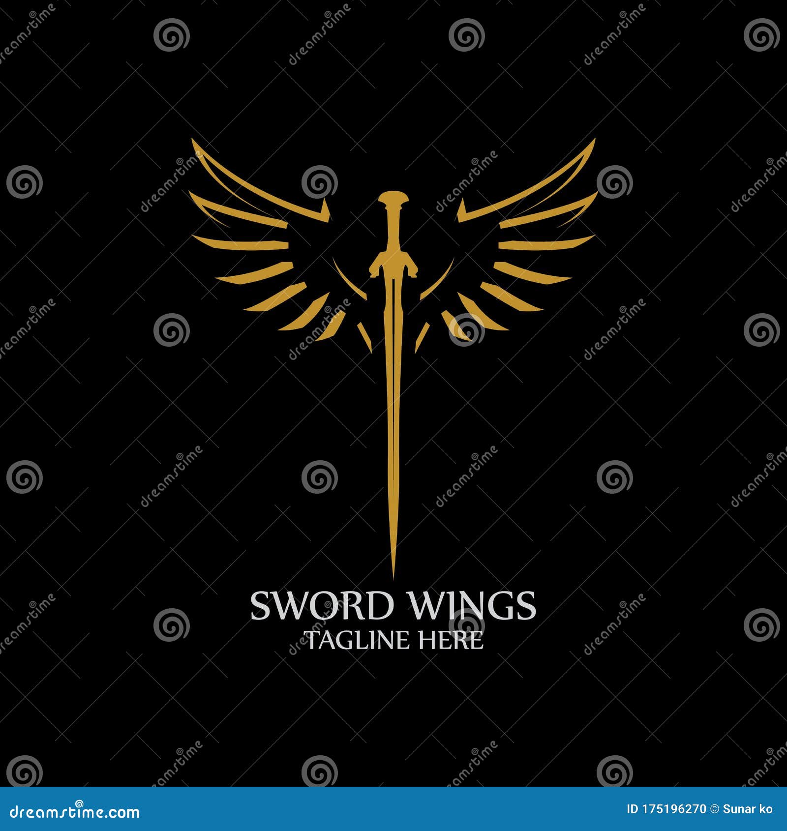 Sword with Wings. Golden Sword Symbol on Black Background Stock ...