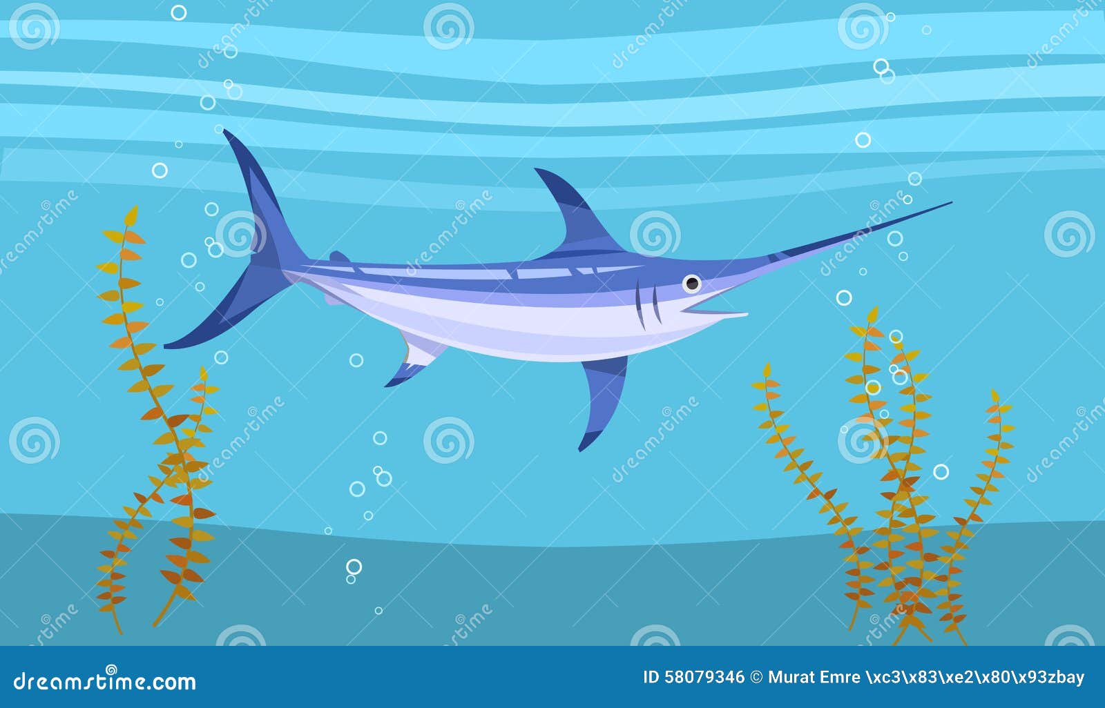 Swordfish underwater stock vector. Illustration of fish - 58079346