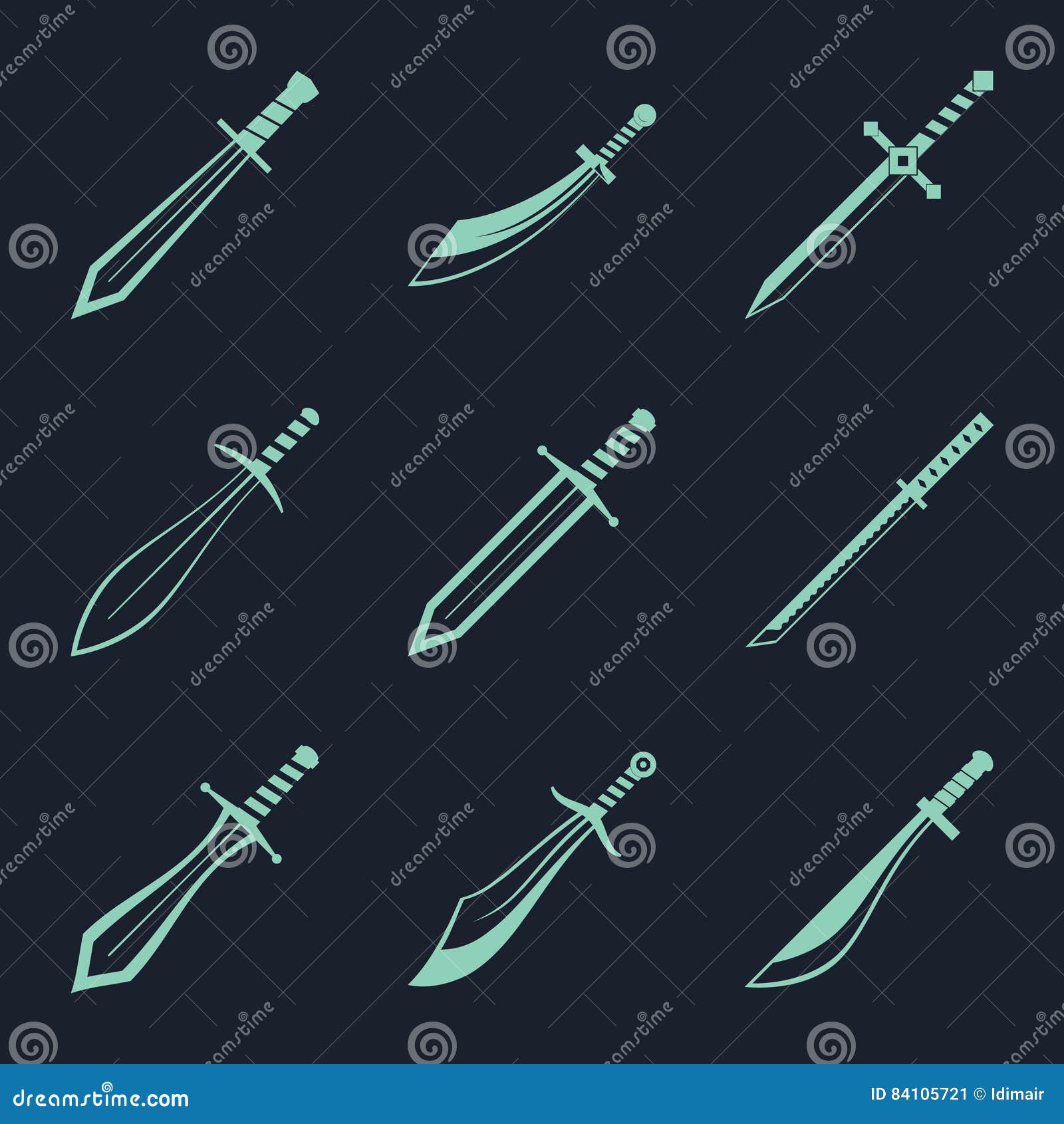 Swords Knives Daggers Sharp Blades Flat Icon Set Isolated Vector Stock ...