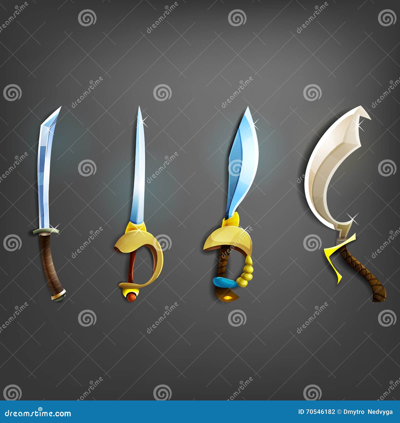 Swords Set. Vector Illustration. Stock Vector - Illustration of battle ...
