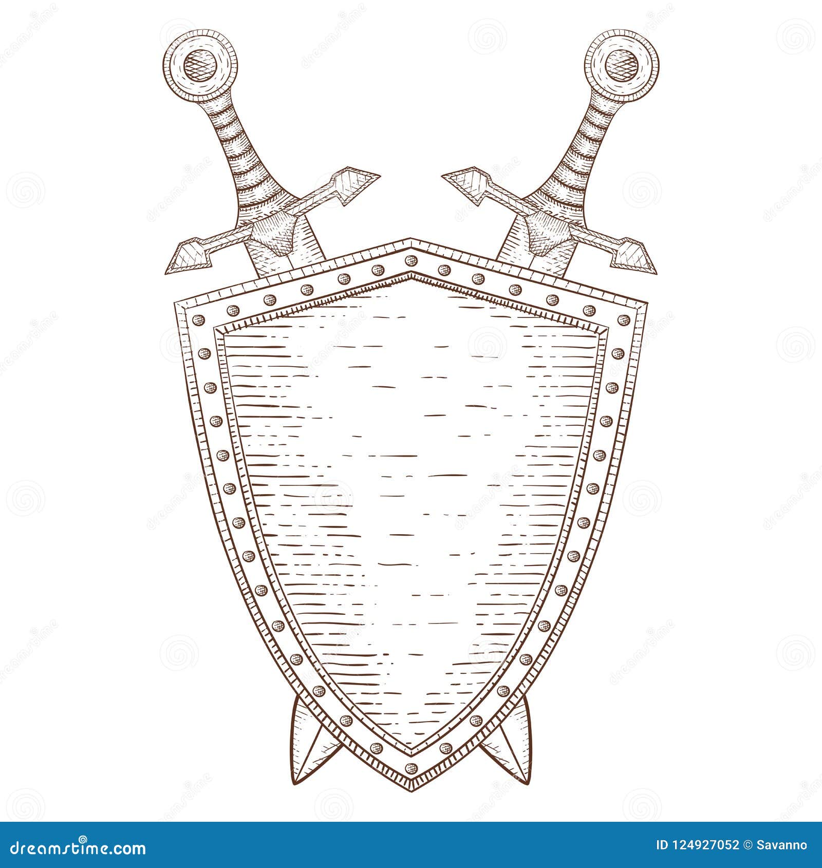 Swords And Shield Hand Drawn Sketch Stock Vector Illustration Of Doodle Paper 124927052