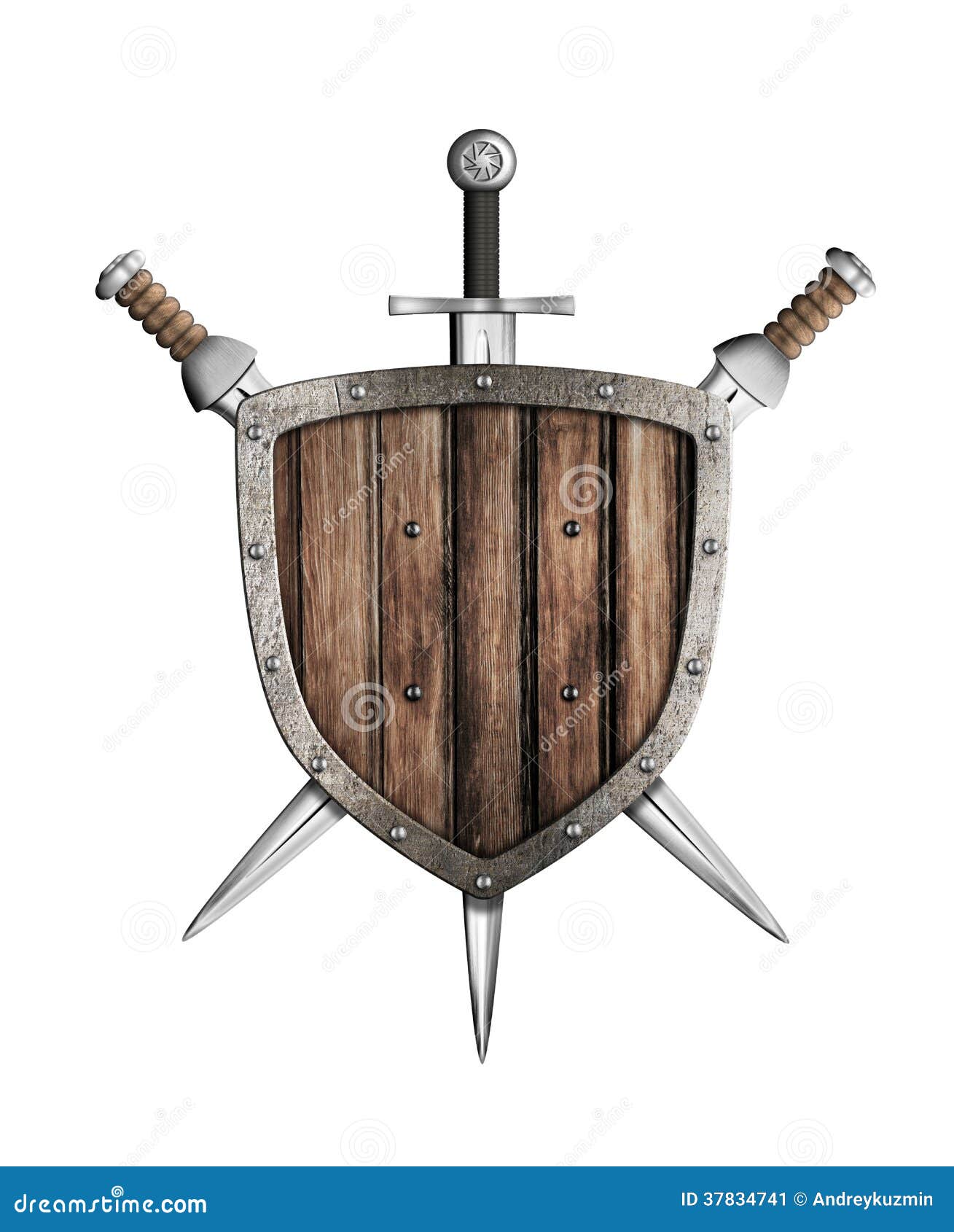 Swords and Wooden Shield Isolated Stock Illustration - Illustration of ...