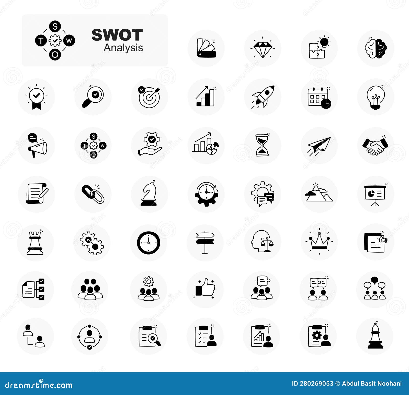 SWOT Analysis Black and White Icons. Stock Illustration - Illustration ...