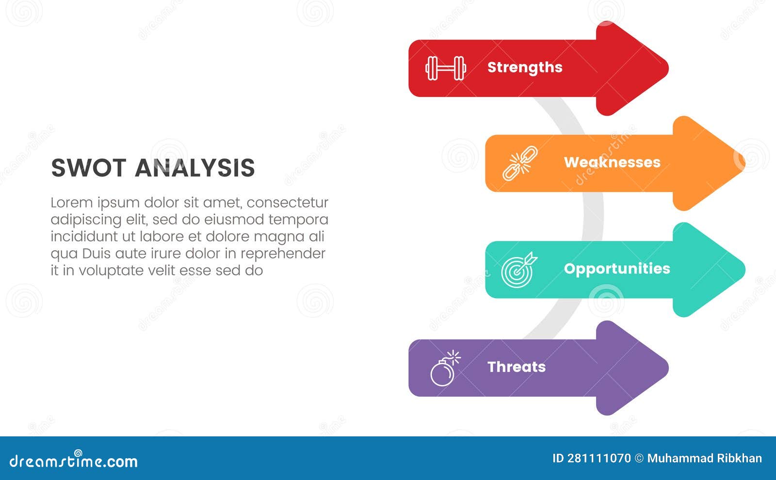 Swot Analysis Concept with Arrow Right Direction and Half Circle for ...