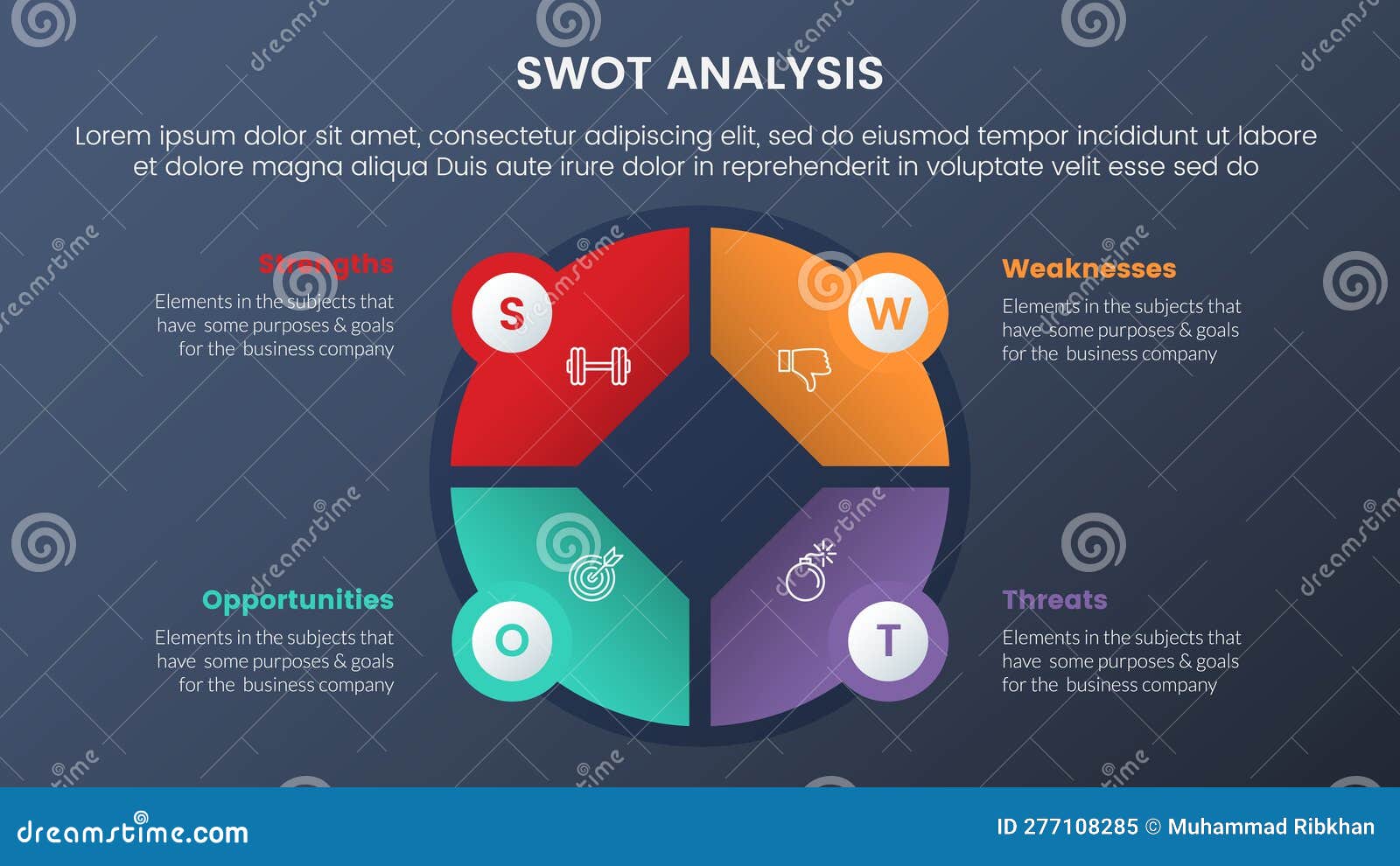 Swot Analysis Concept with Big Circle Pie Chart Shape for Infographic ...