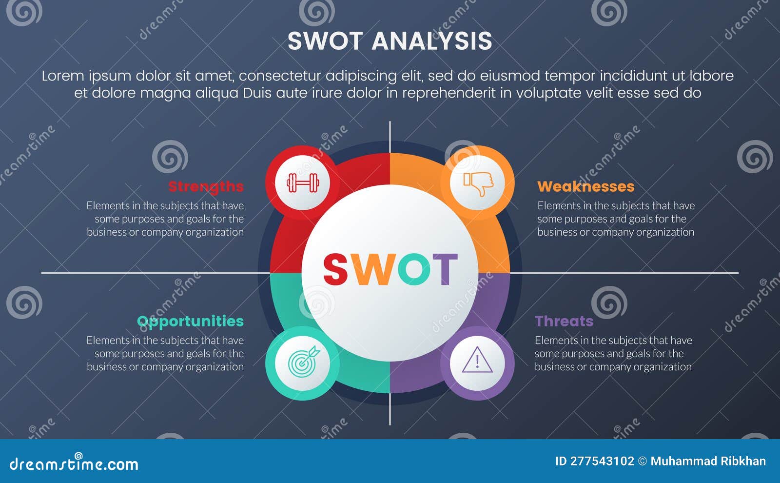 Swot Analysis Concept with Circle and Icon Combination for Infographic ...