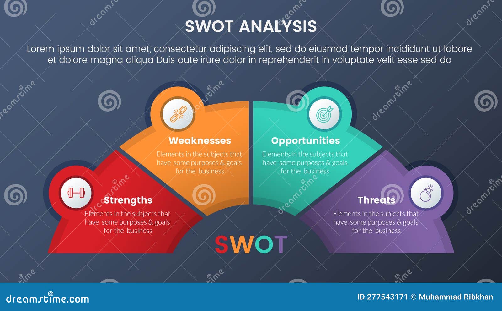 Swot Analysis Concept with Half Circle Shape and Icon Linked for ...