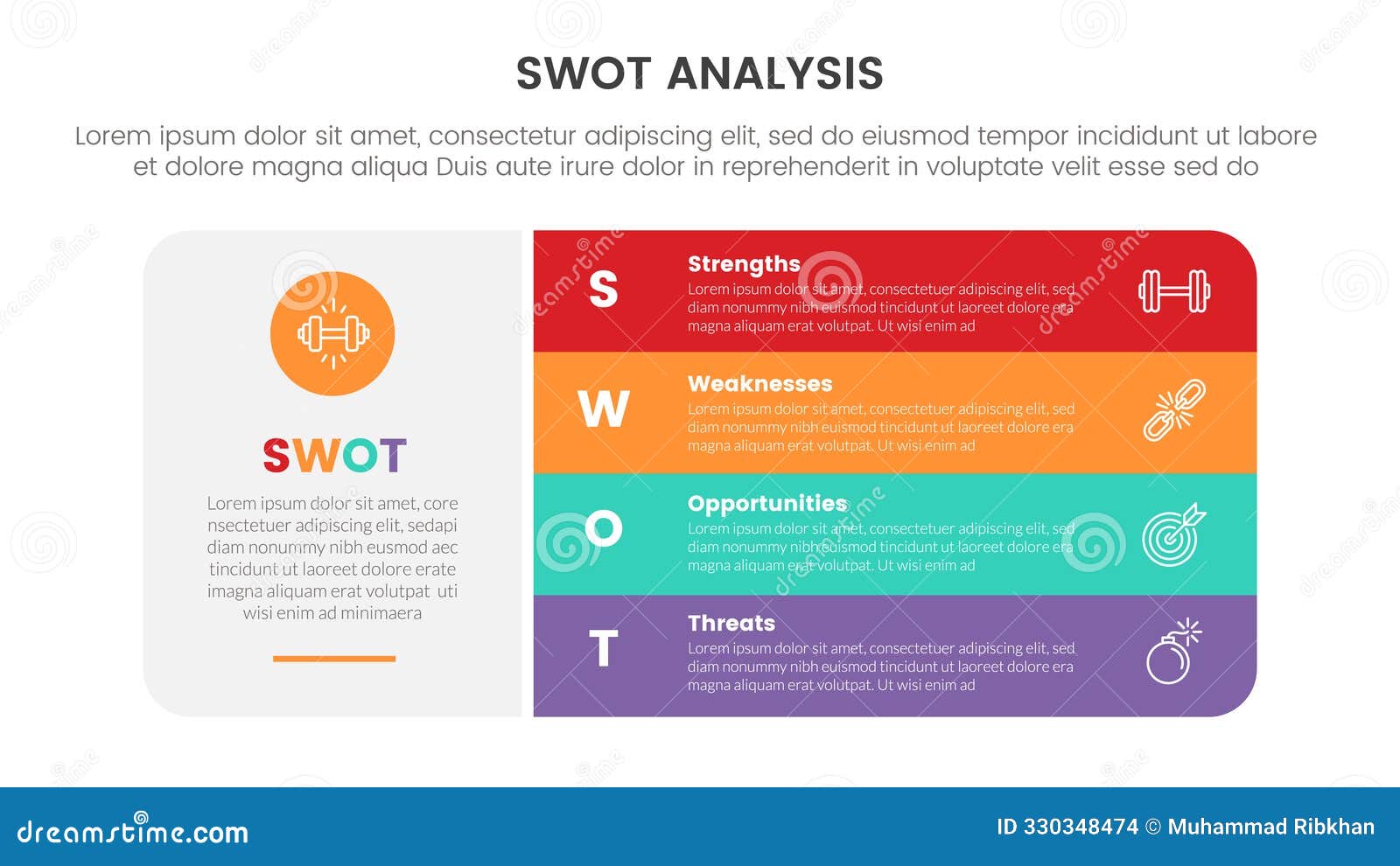 Swot Analysis Concept Infographic Template Banner with Big Round Box ...