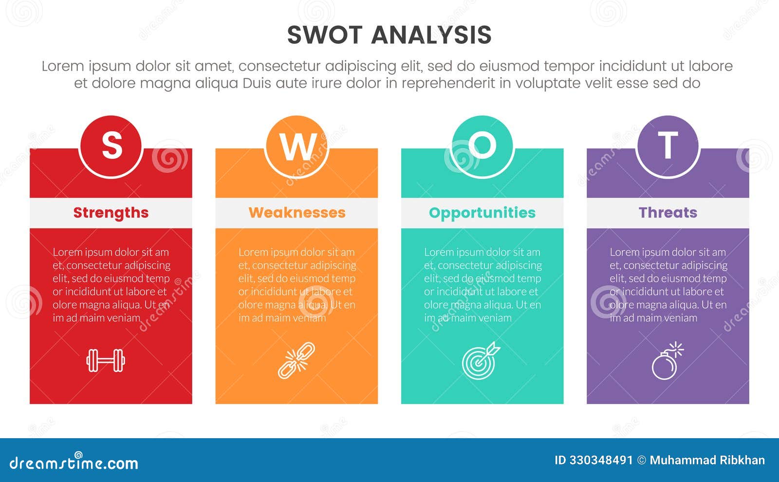 Swot Analysis Concept Infographic Template Banner with Box Table with ...