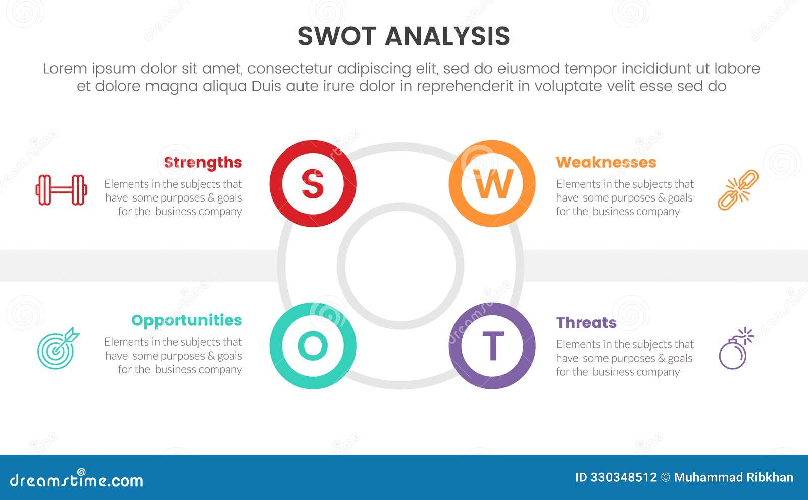 Swot Analysis Concept Infographic Template Banner with Outline Circle ...