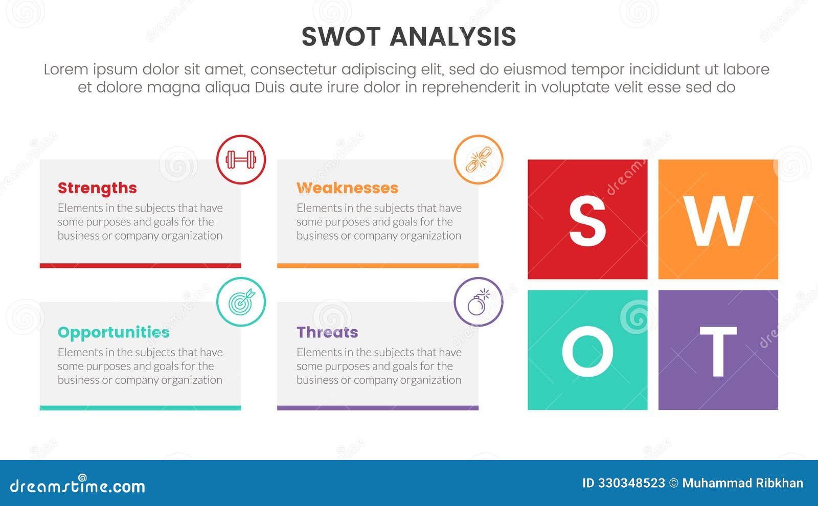Swot Analysis Concept Infographic Template Banner with Rectangle Box ...