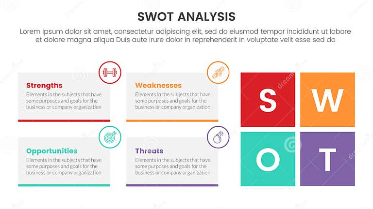 Swot Analysis Concept Infographic Template Banner with Rectangle Box ...