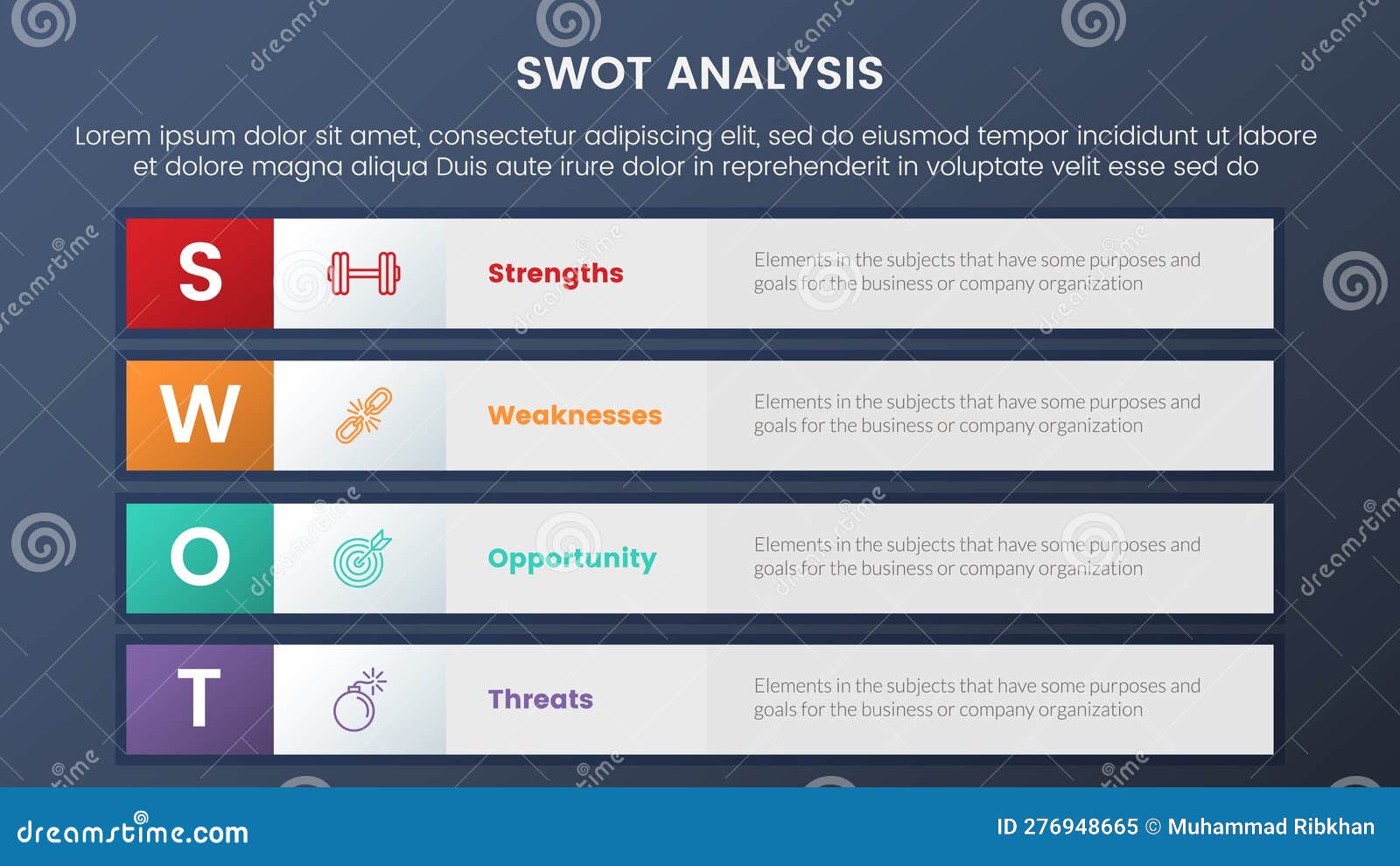 Swot Analysis Concept with Long Box Rectangle Square Information for ...