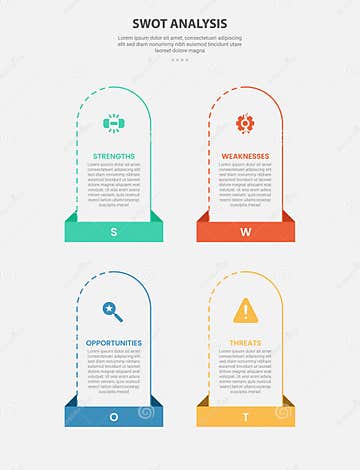 SWOT Analysis Infographic Outline Style with 4 Point Template with Vertical Round Box Container ...
