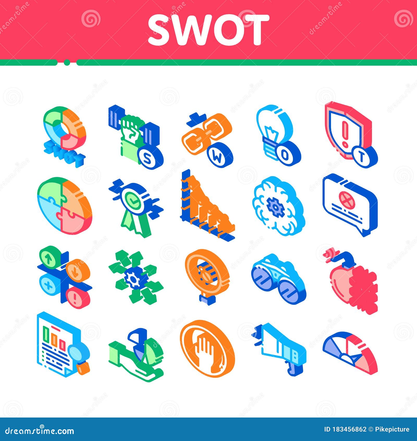 Swot Analysis Strategy Isometric Icons Set Vector Stock Vector ...