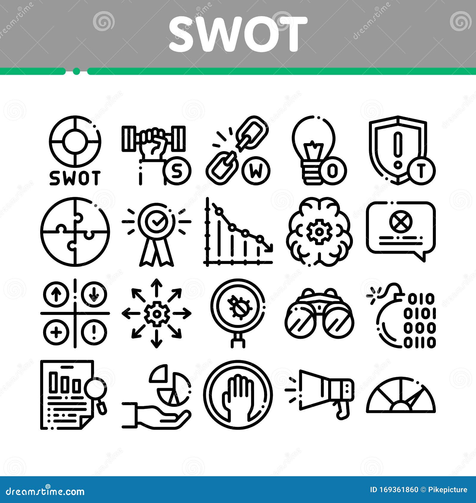 Swot Analysis Strategy Collection Icons Set Vector Stock Vector ...