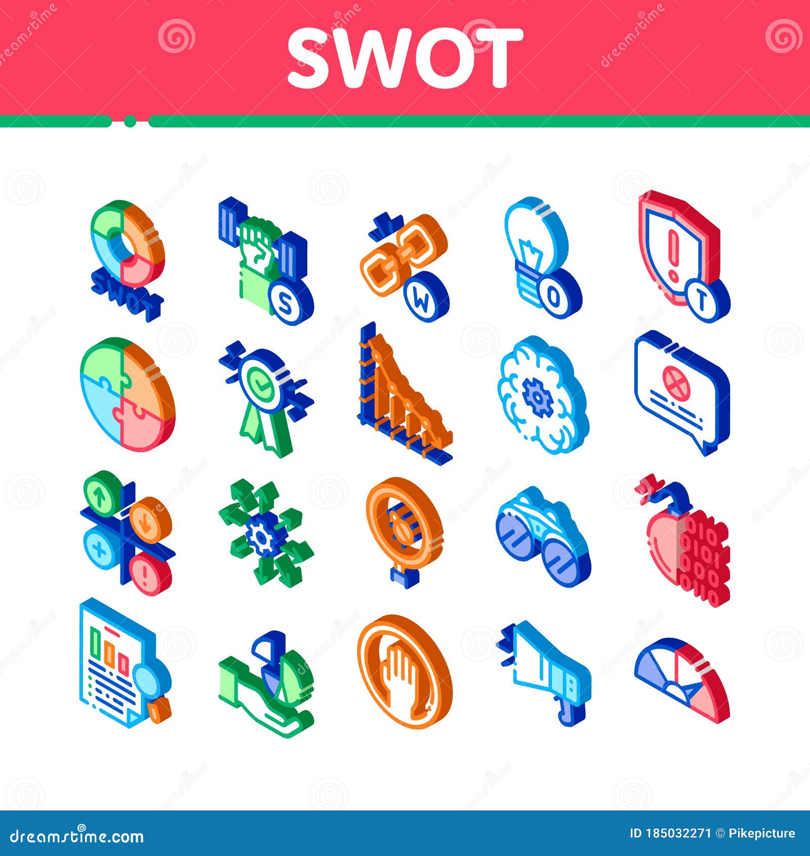 Swot Analysis Strategy Isometric Icons Set Vector Stock Vector ...