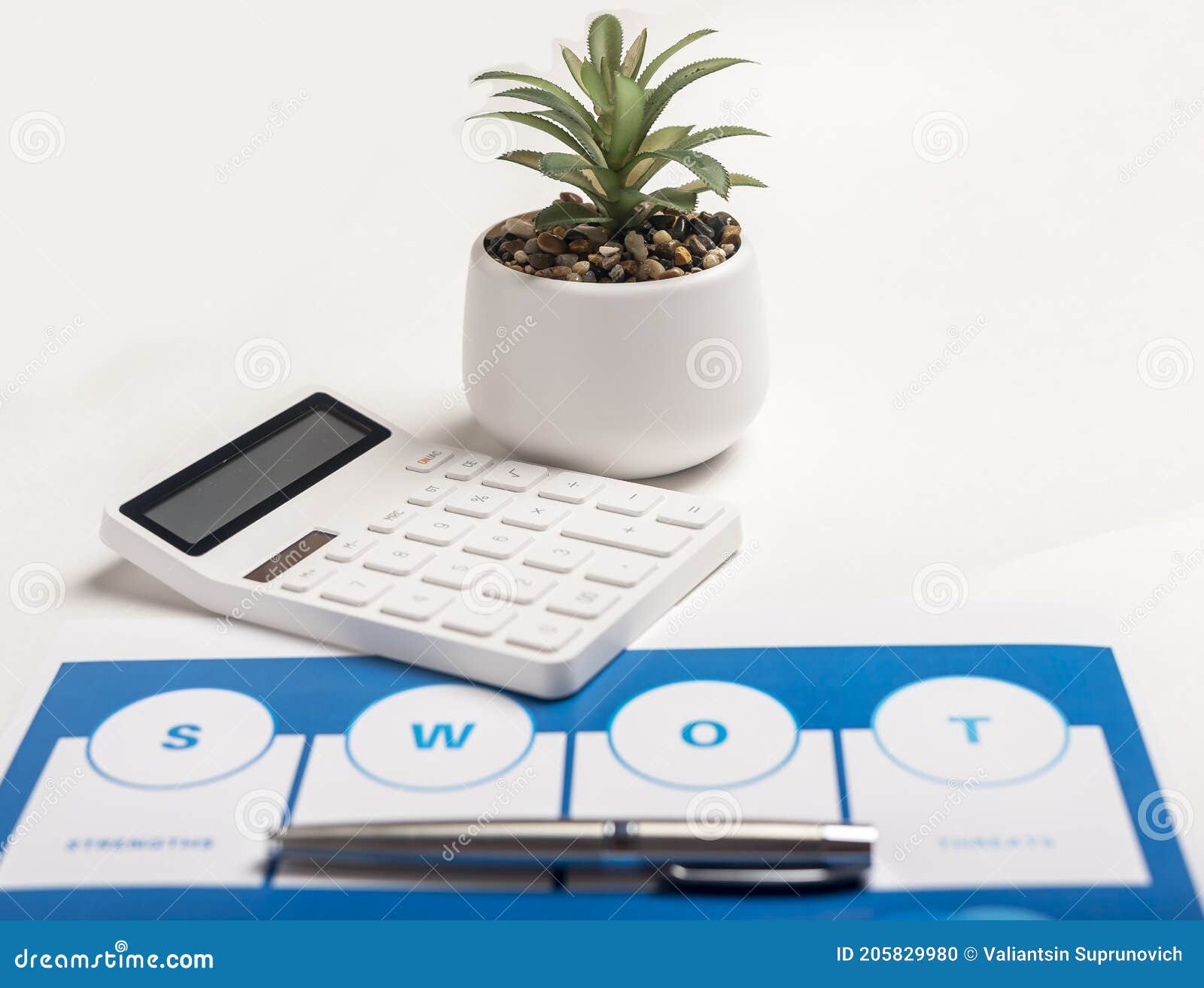 SWOT Analysis at Table with Calculator Stock Photo - Image of strength ...