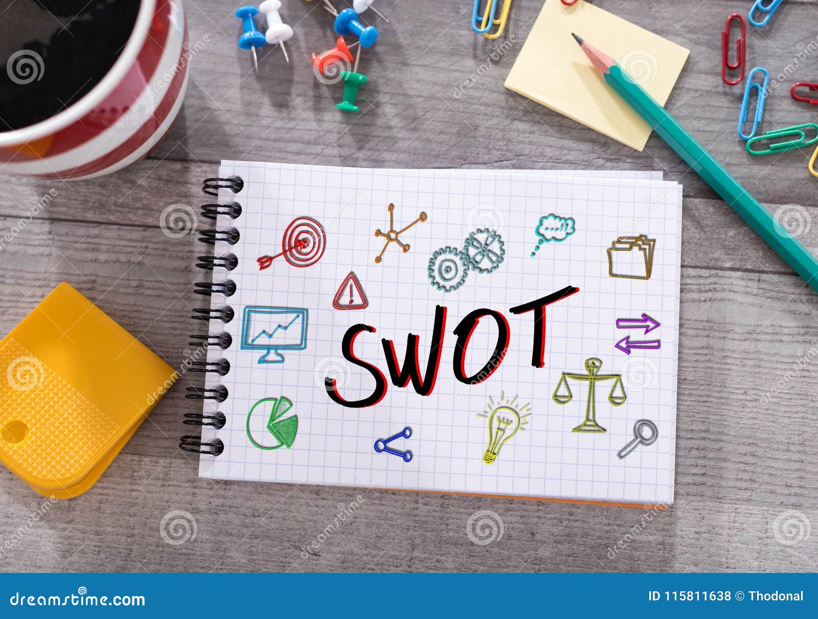 Swot concept on a notepad stock photo. Image of process - 115811638