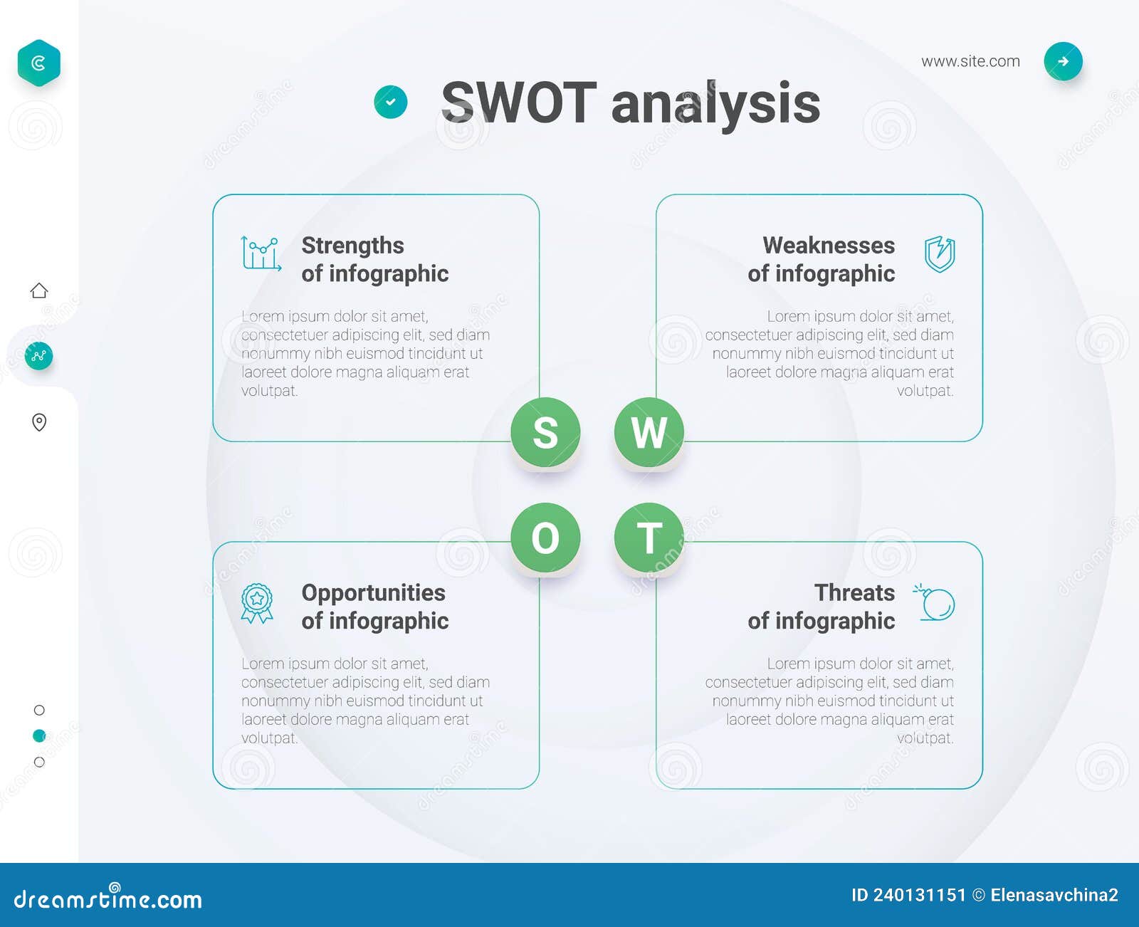 SWOT Diagram with 4 Rectangular Elements.Comparative Table, Analysis of ...