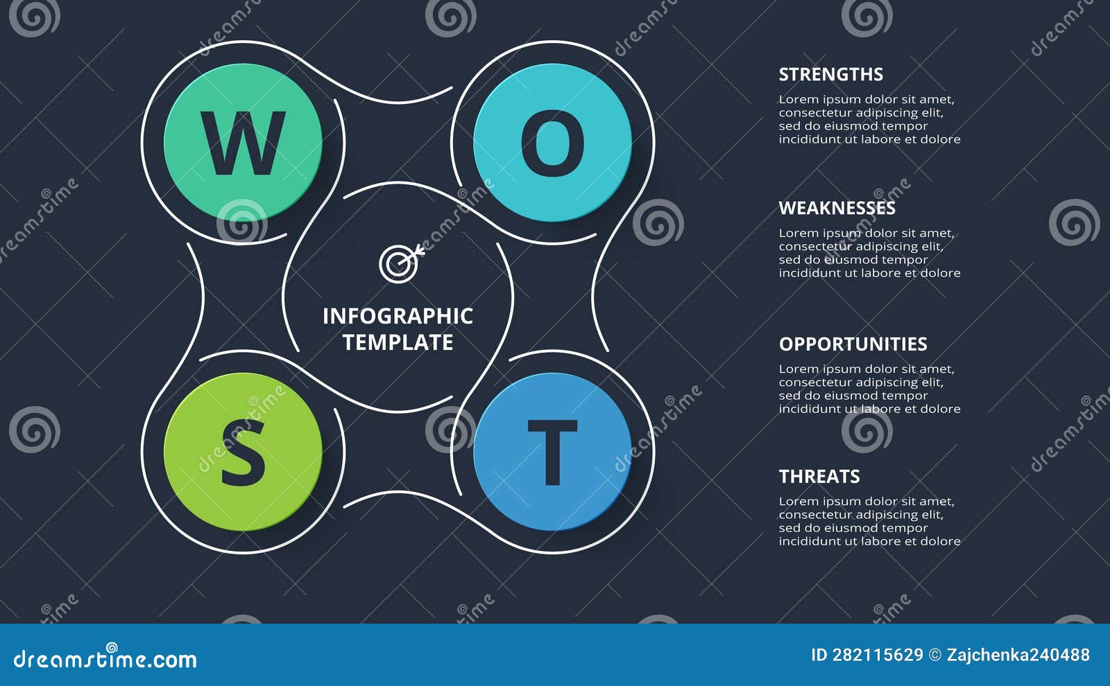 SWOT Diagram with 4 Steps, Options, Parts or Processes. Template for ...