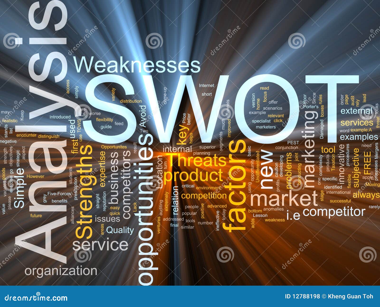SWOT word cloud glowing stock illustration. Illustration of threats ...