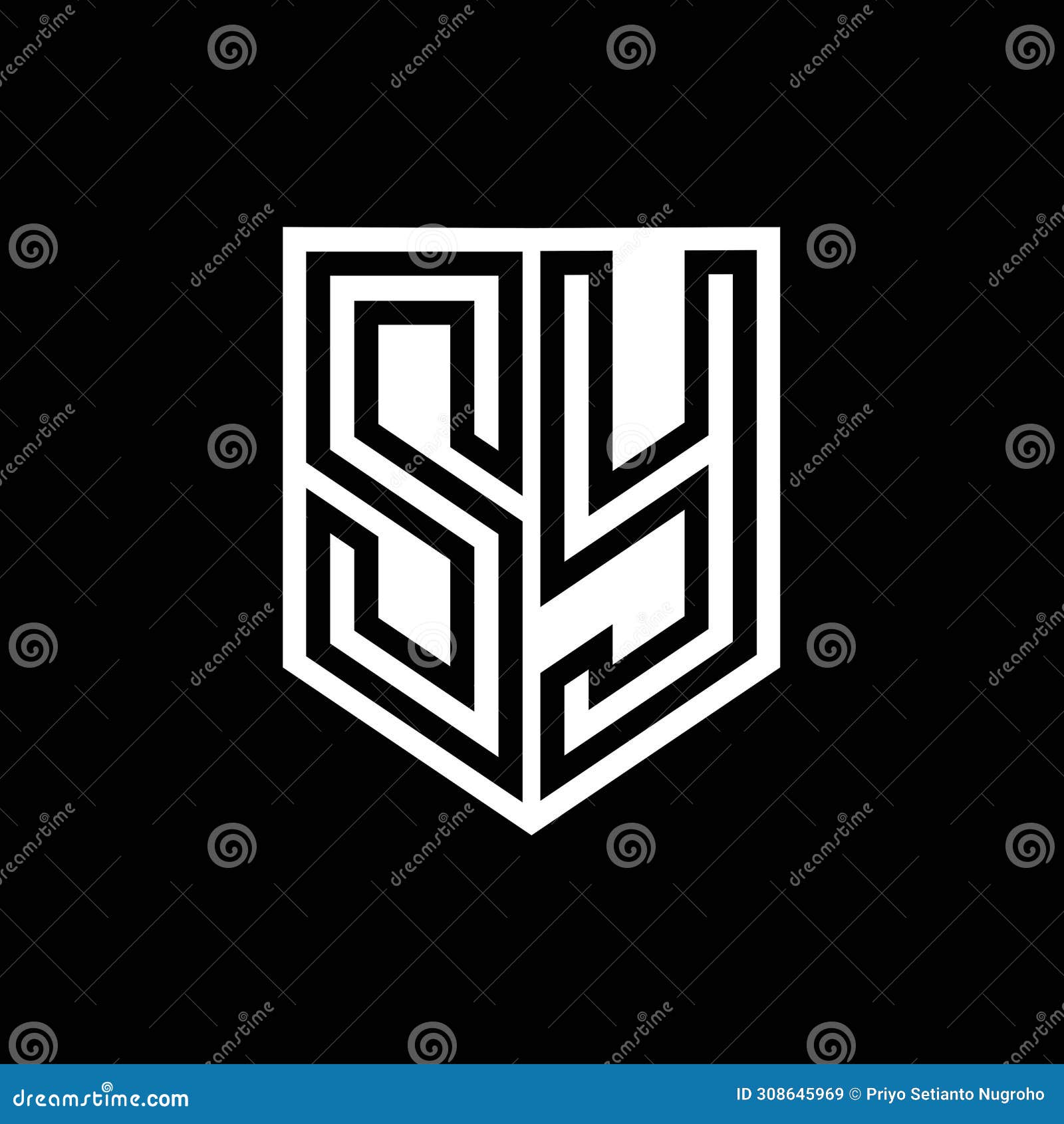 SY Logo Monogram Shield Geometric Black Line Inside White Shield Color ...
