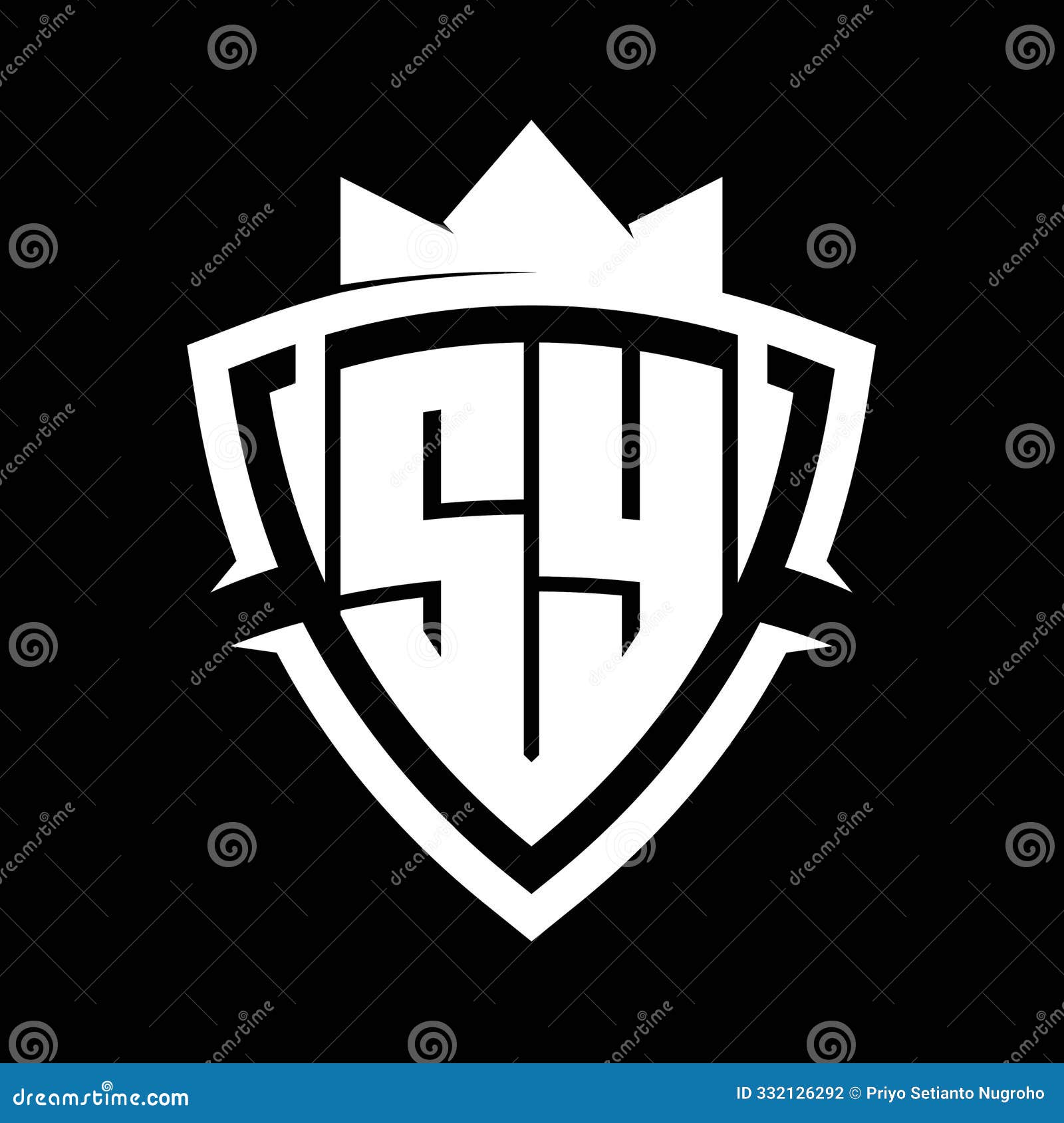 SY Letter Monogram with Triangle Curve Shield Shape with Crown White ...