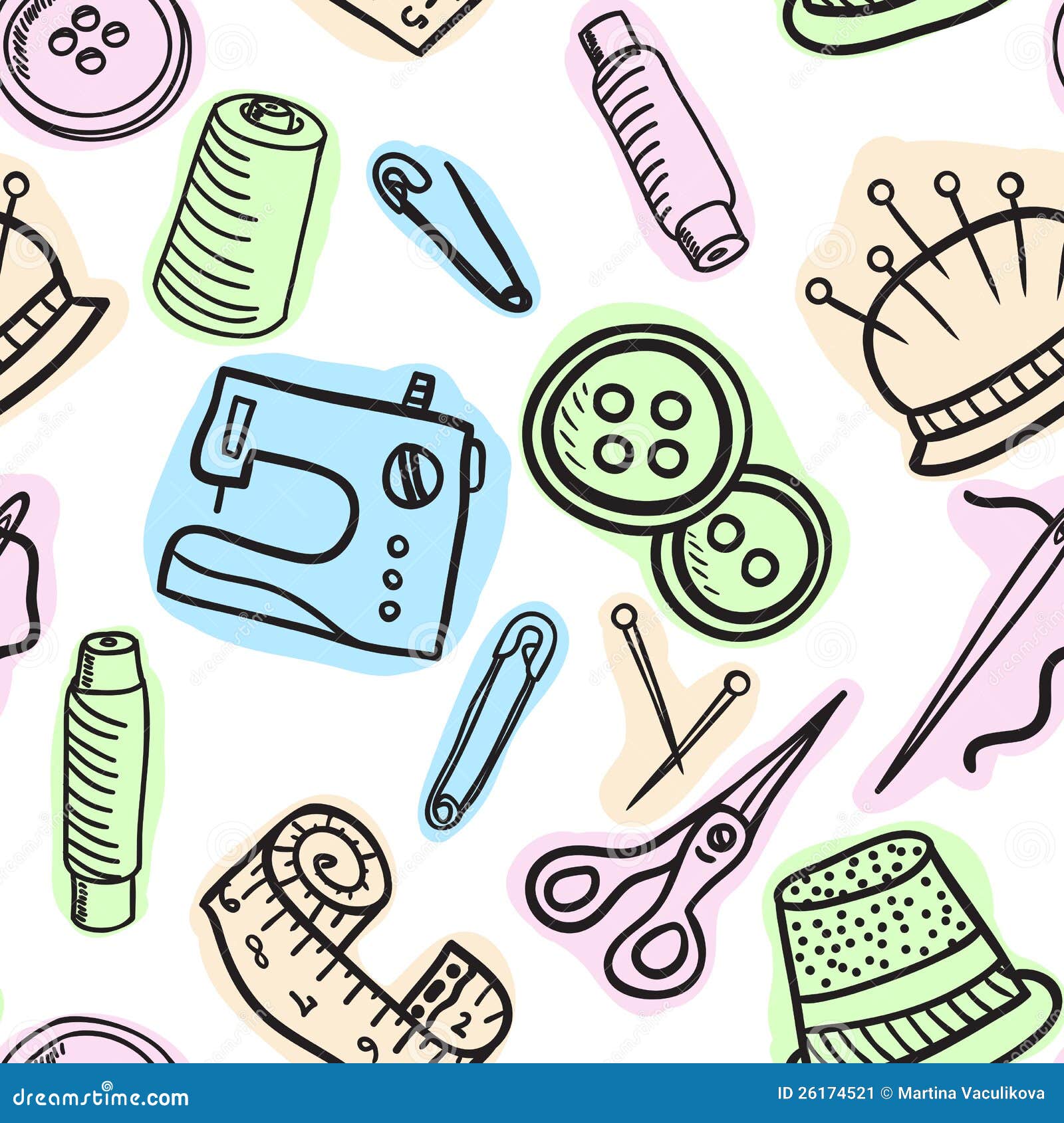 Sy Seamless Modell - Hand Tecknad Illustration Vektor Illustrationer ...