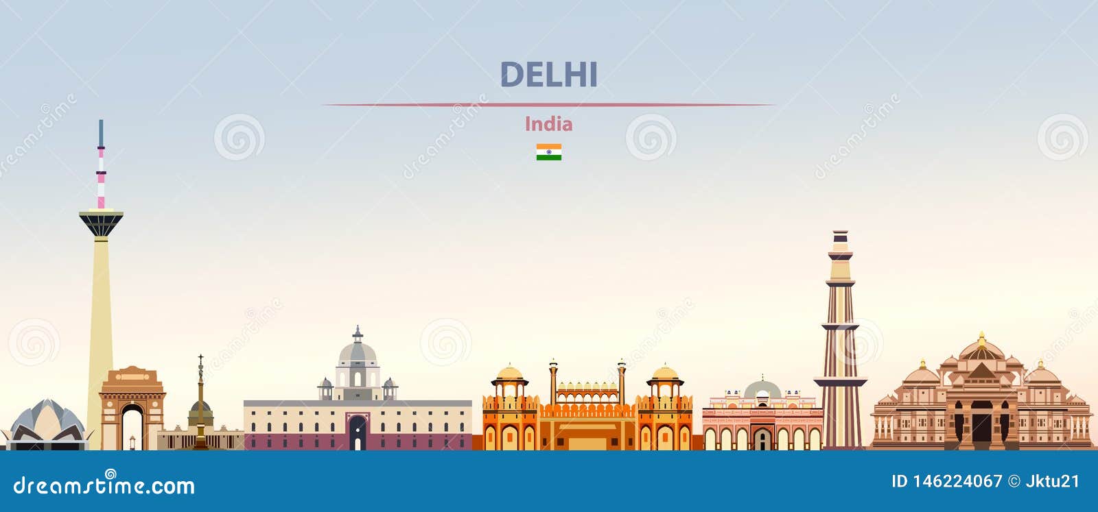 Vector Illustration of Delhi City Skyline on Colorful Gradient ...