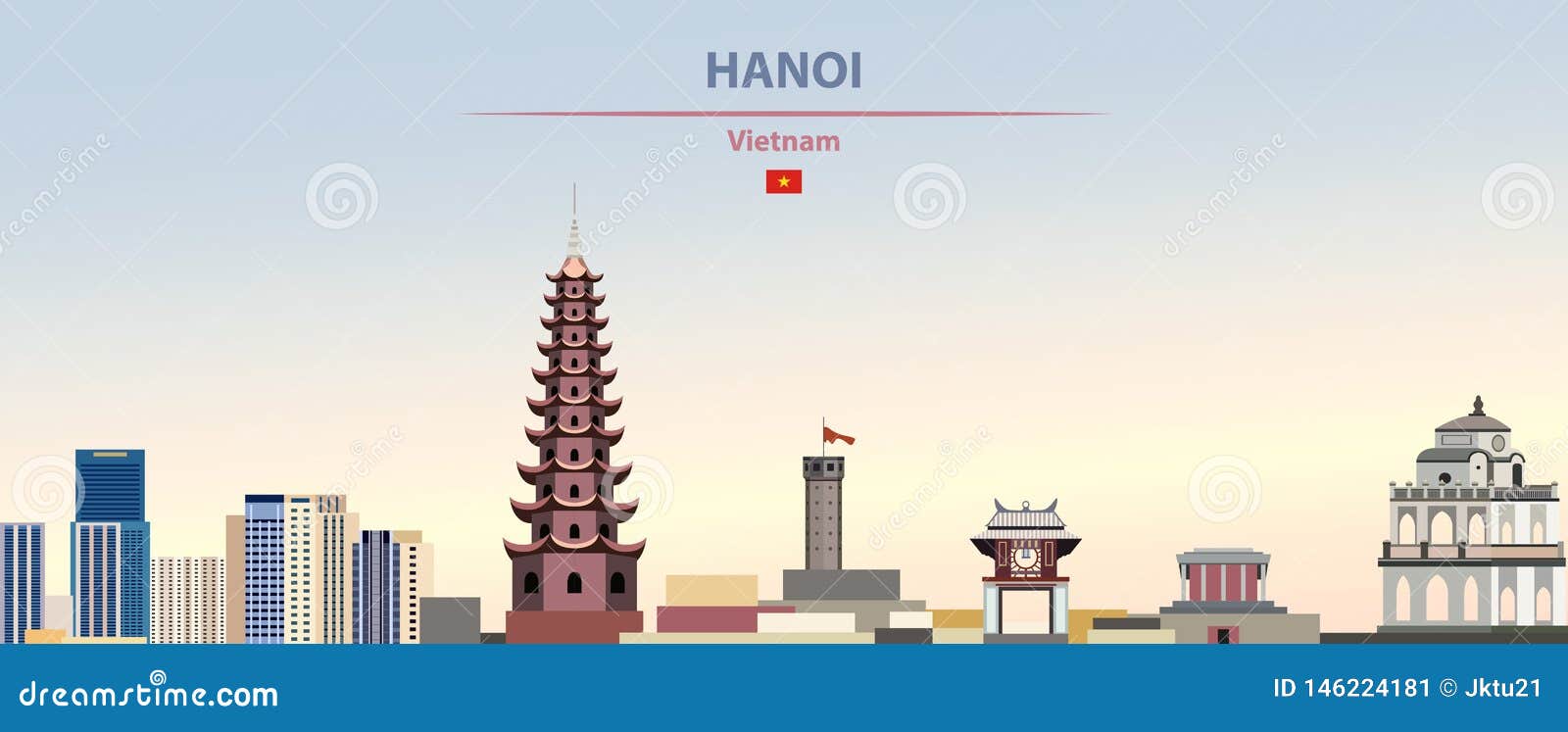 Vector Illustration of Hanoi City Skyline on Colorful Gradient ...