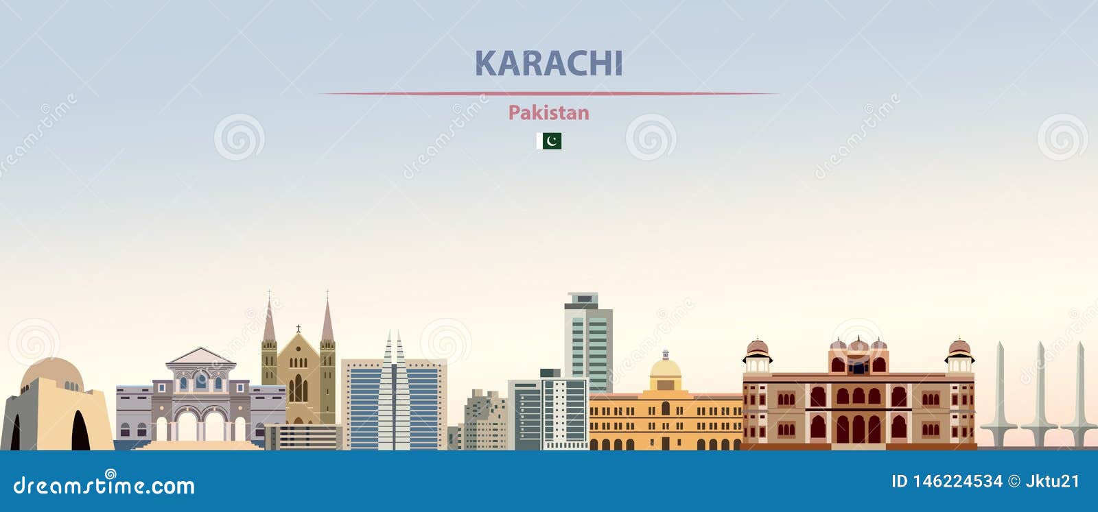 Abstract Karachi Skyline With Color Landmarks. Vector Illustration ...