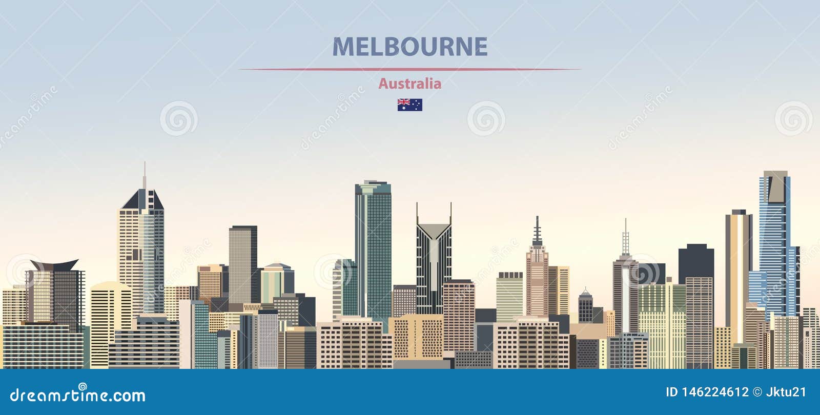 Vector Illustration of Melbourne City Skyline on Colorful Gradient ...