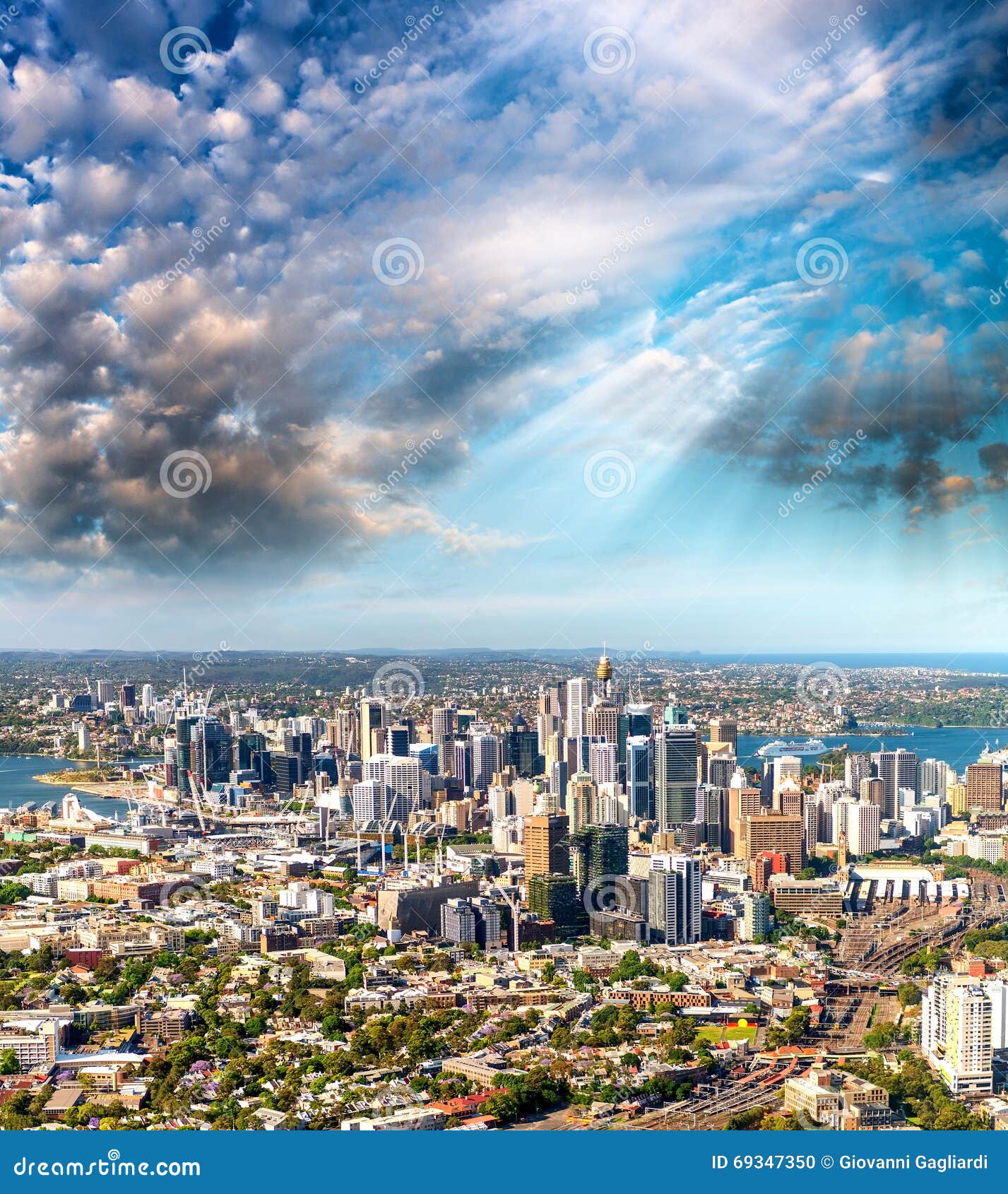 Sydney Aerial View of Darling Harbour at Sunset Stock Photo - Image of ...