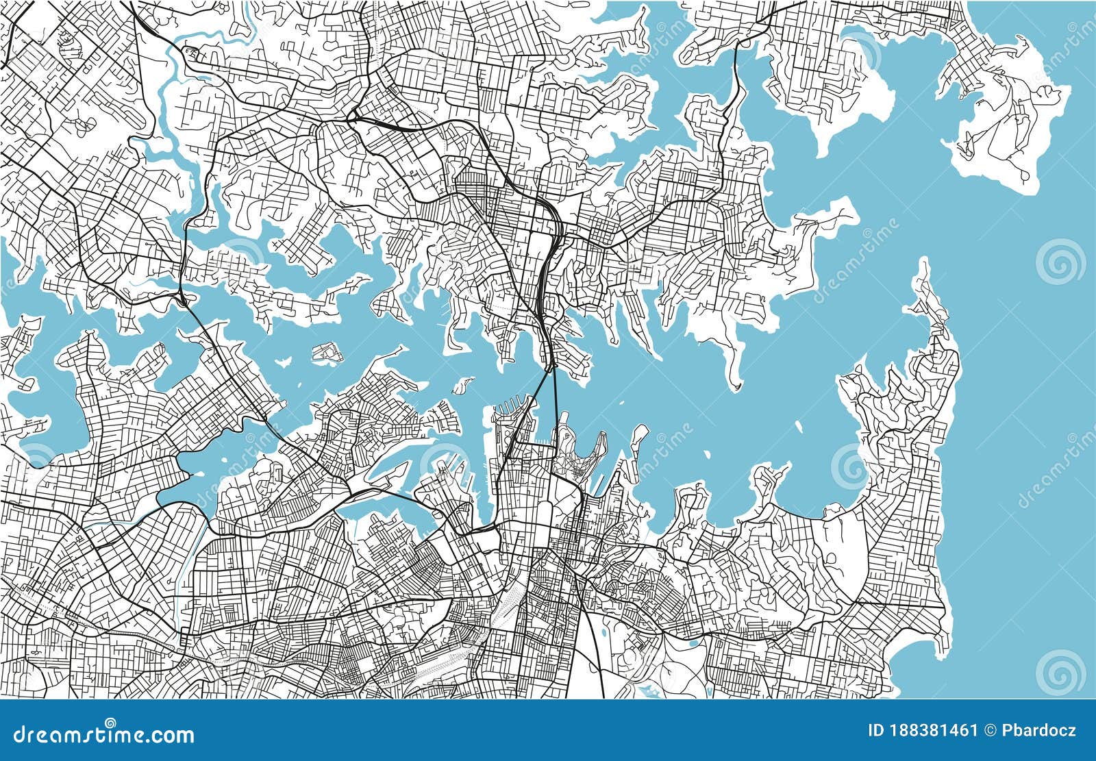 Black and White Vector City Map of Sydney. Stock Vector - Illustration ...