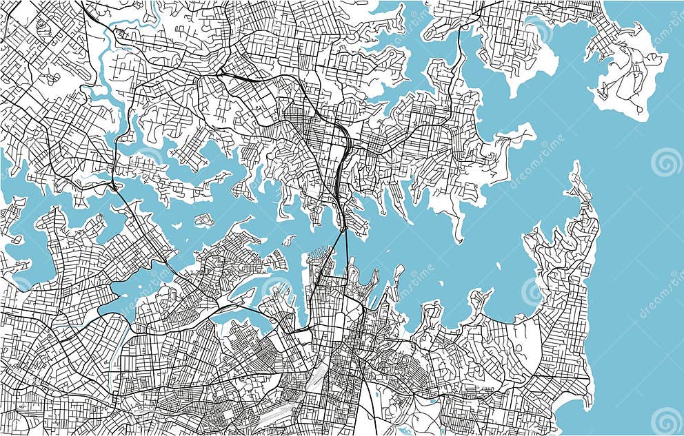 Black and White Vector City Map of Sydney. Stock Vector - Illustration ...