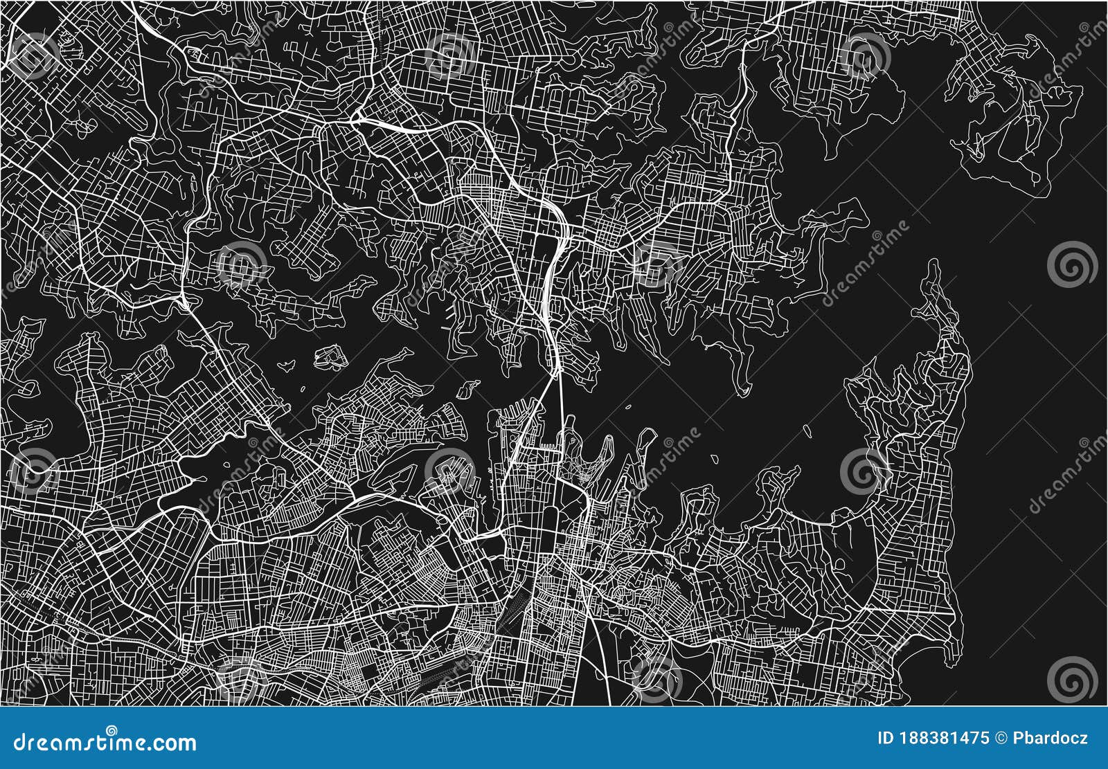 Black and White Vector City Map of Sydney. Stock Vector - Illustration ...