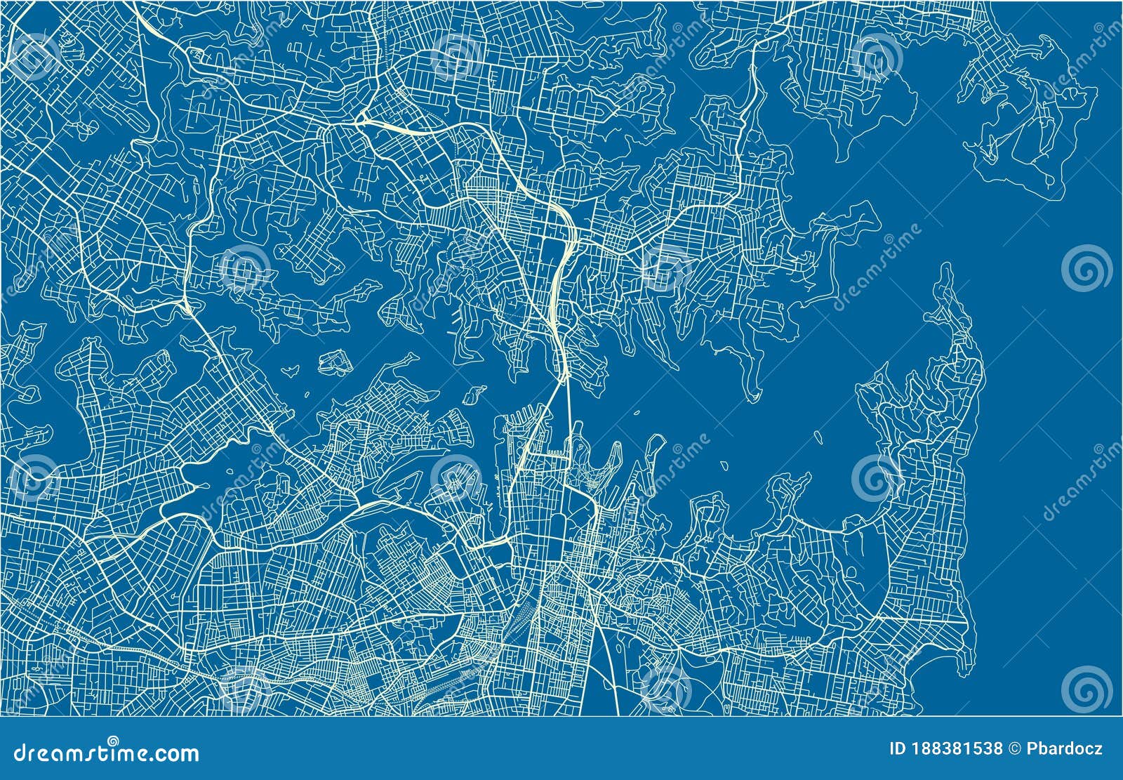 Blue and White Vector City Map of Sydney. Stock Vector - Illustration ...