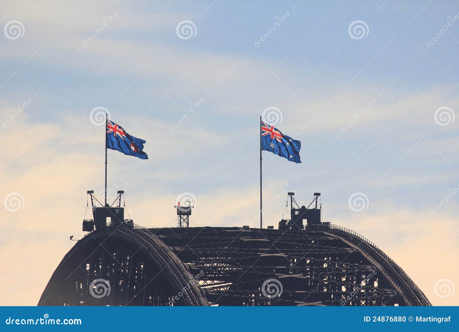 Sydney Harbour Bridge Crest with Flags Stock Photo - Image of ...