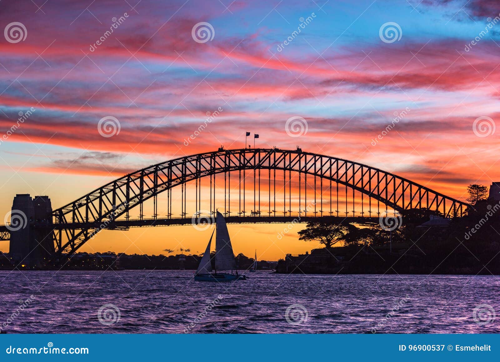 Sydney Harbour Bridge with Dramatic Sunset Sky Stock Image - Image of ...