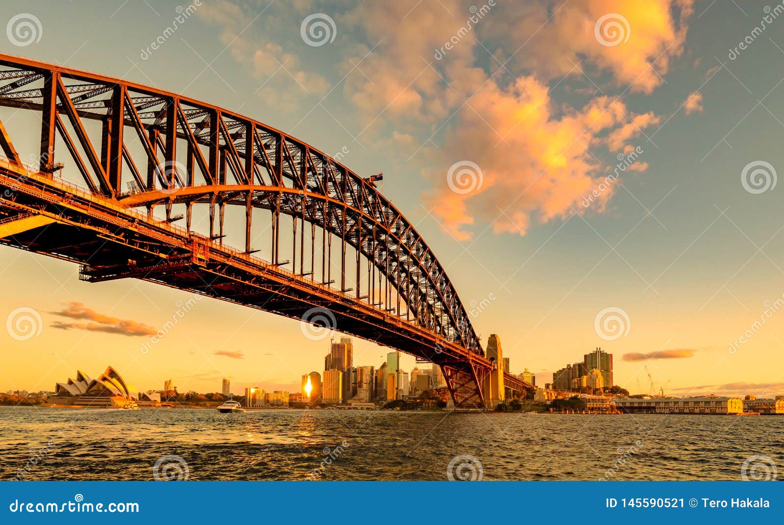 Sydney Harbour Bridge and Opera House at Golden Sunset Stock Image ...