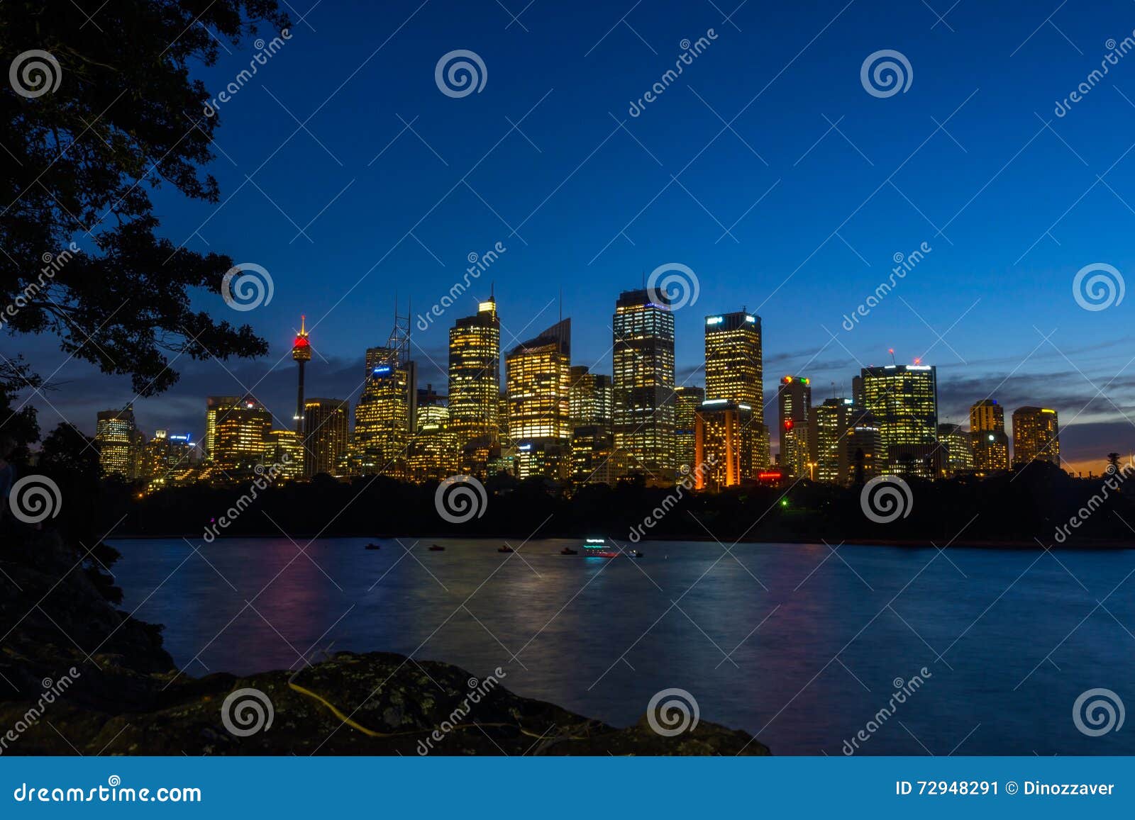 Sydney skyline at night editorial photo. Image of reflection - 72948291
