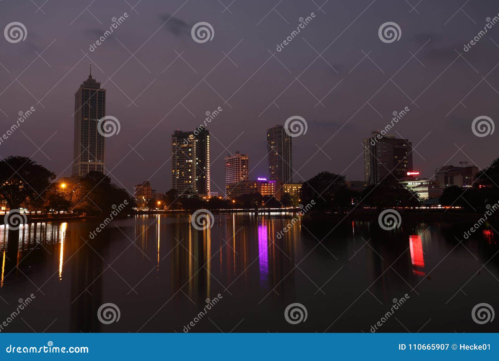 Syline of Colombo at night editorial photography. Image of reflection ...