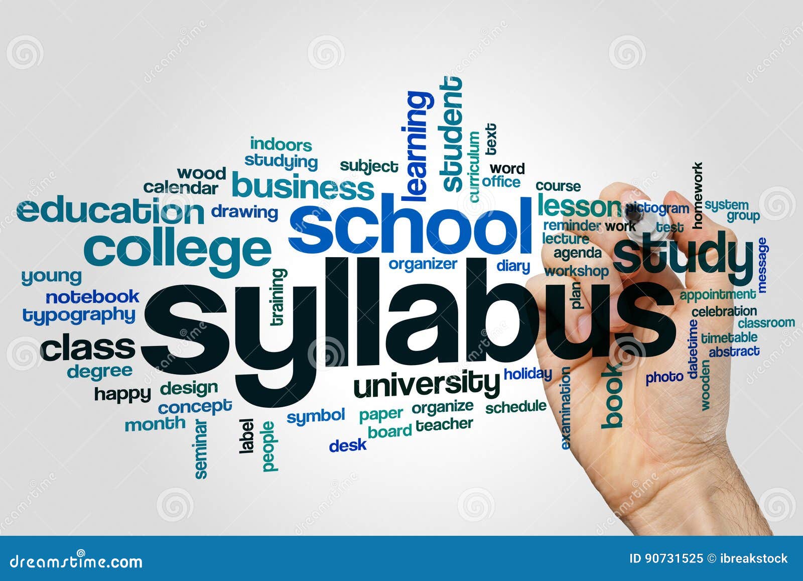 Syllabus word cloud stock image. Image of notebook, desk - 90731525