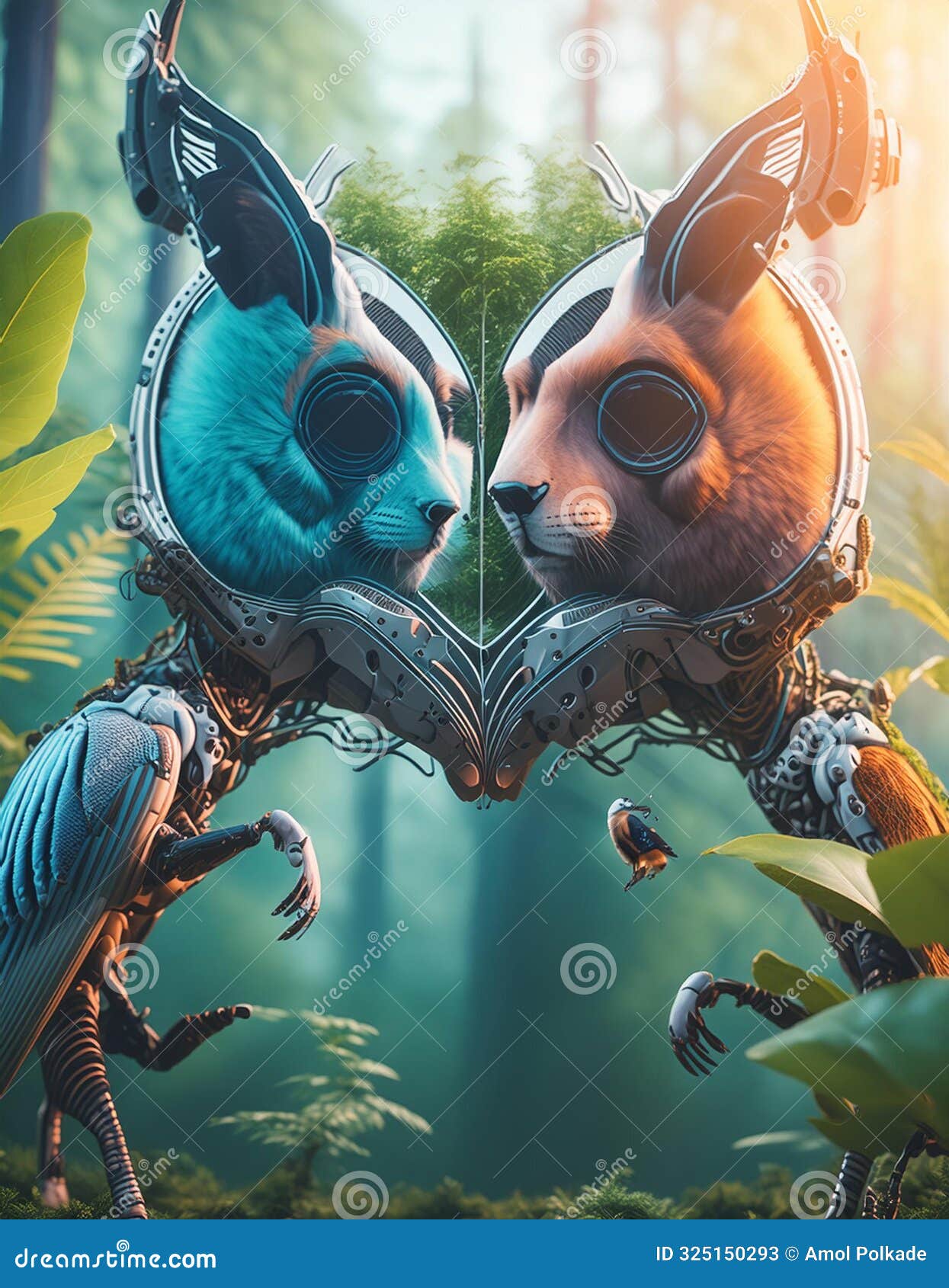 A Symbiotic Relationship between Futuristic Robots and Wildlife Stock ...