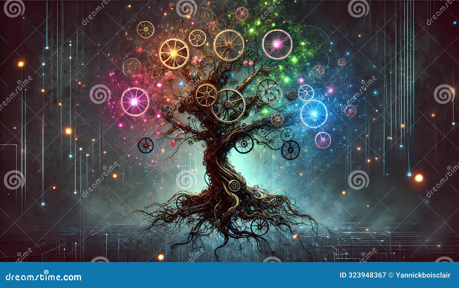 Symbiotic Tree of Technology and Nature Stock Image - Image of universe ...